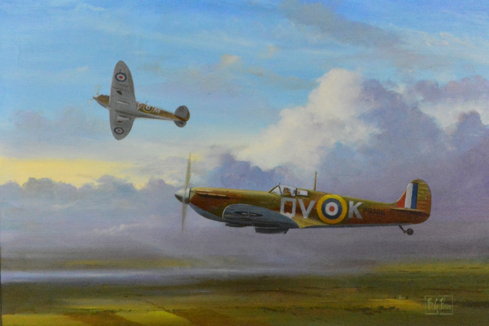 BARRY G. PRICE (20th century); oil on canvas "Spitfire Mk1S 19 Squadron ...