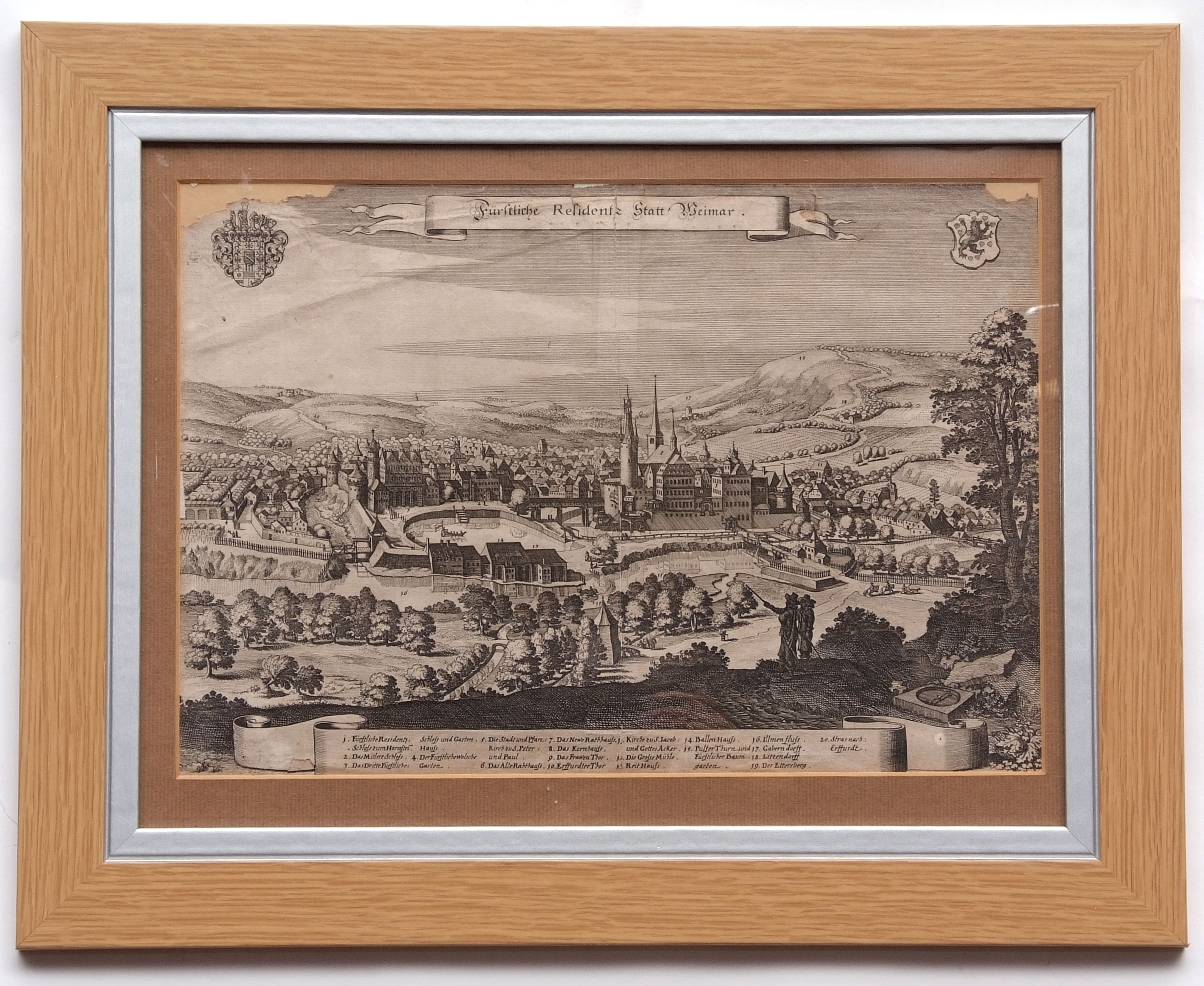 MATTHAUS MERIAN: 2 engraved prospects circa 1650, of Weimar, close ...