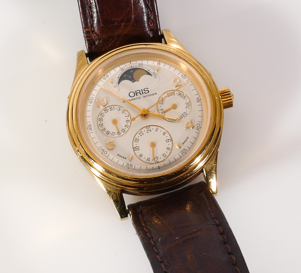 Oris moon phase calendar automatic wristwatch, stainless steel and gilt ...