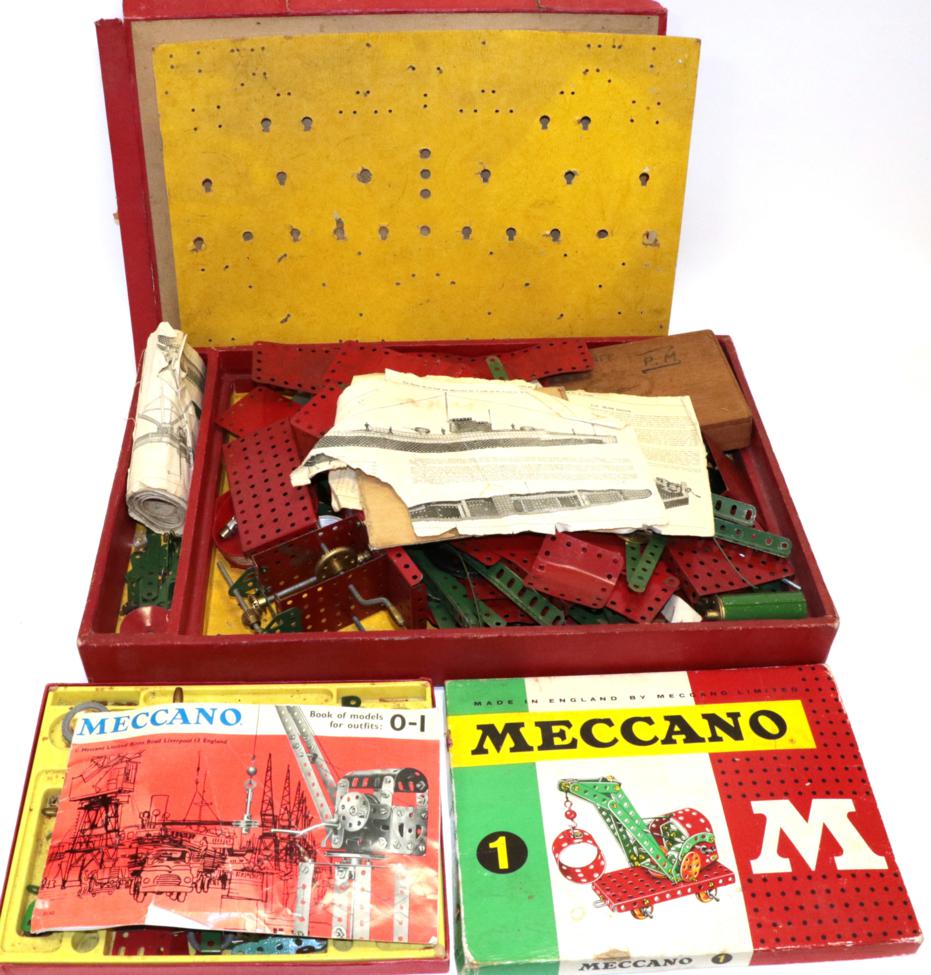 Meccano Set 7, post-war red/green (with box base only) together with a ...