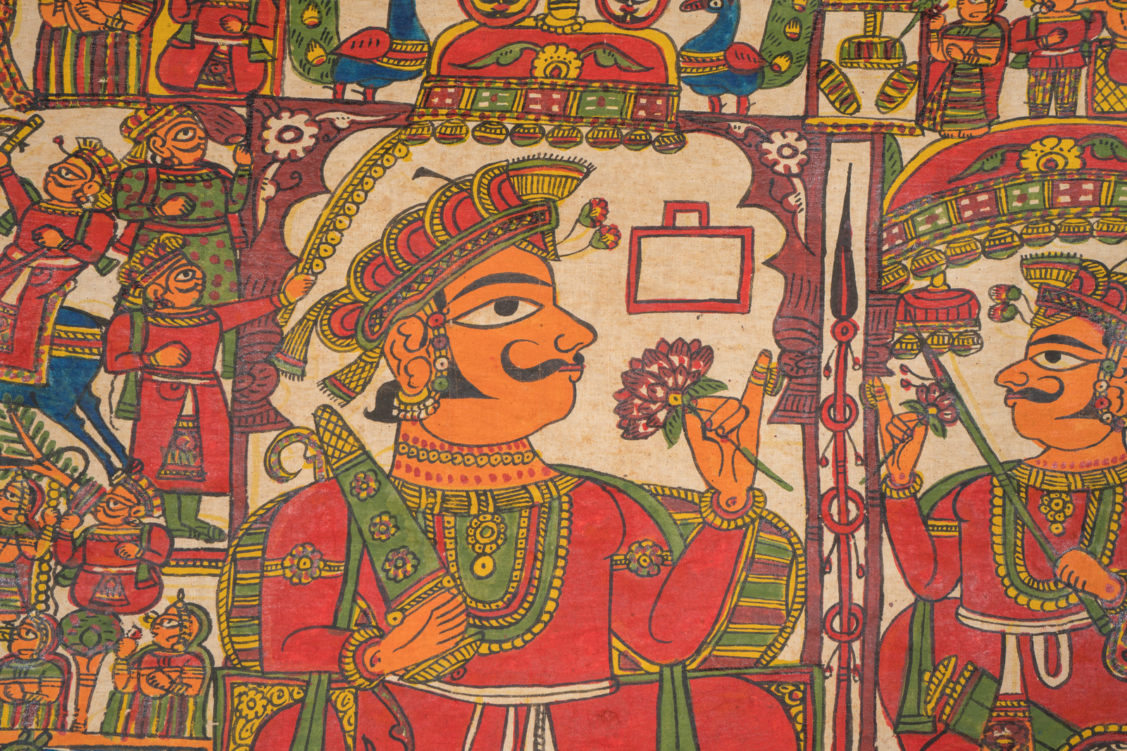 A large Pabuji Ki Phad or cloth scroll painted with the Story of Pabuji ...