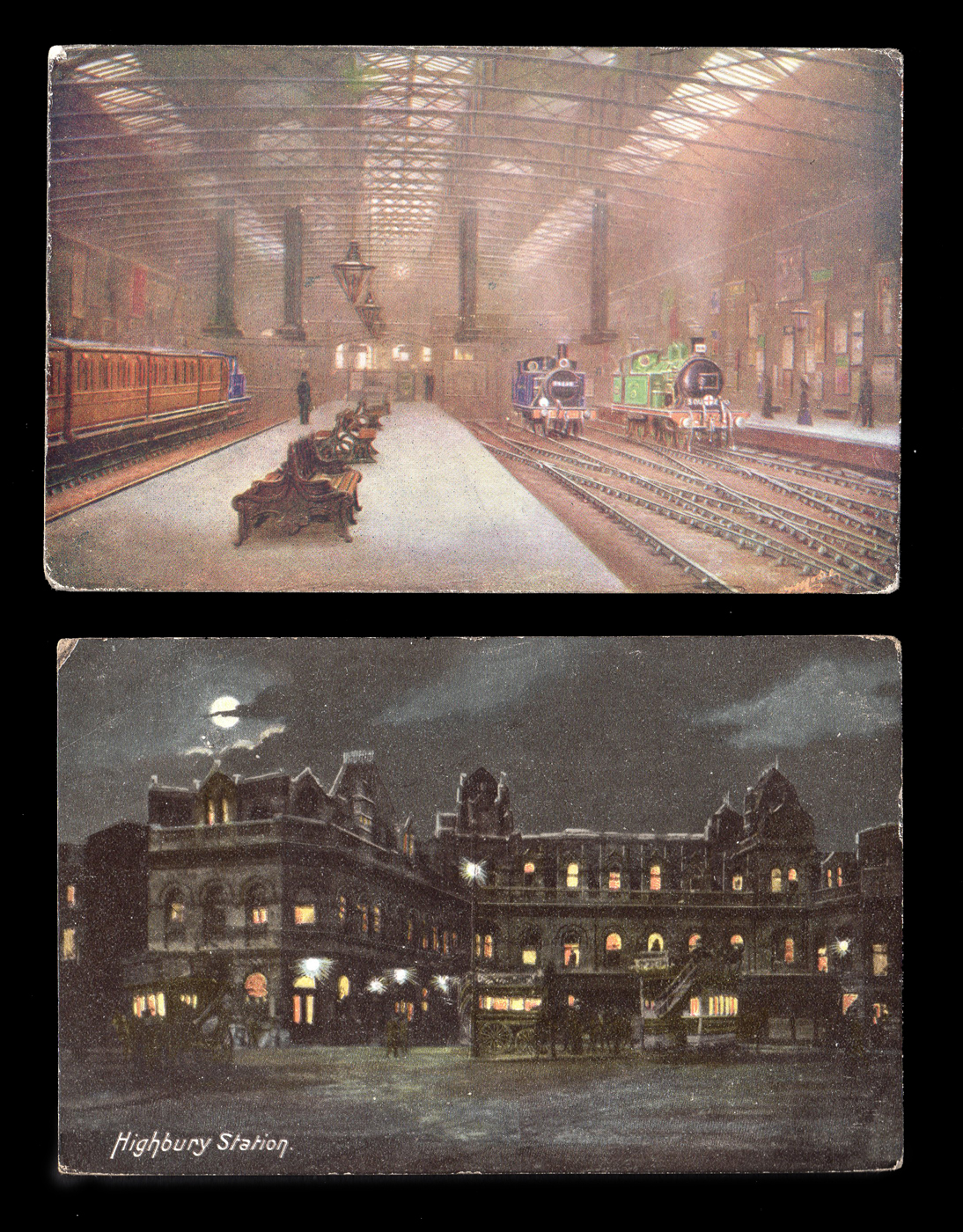 A group of 6 postcards of railway stations in the London area ...
