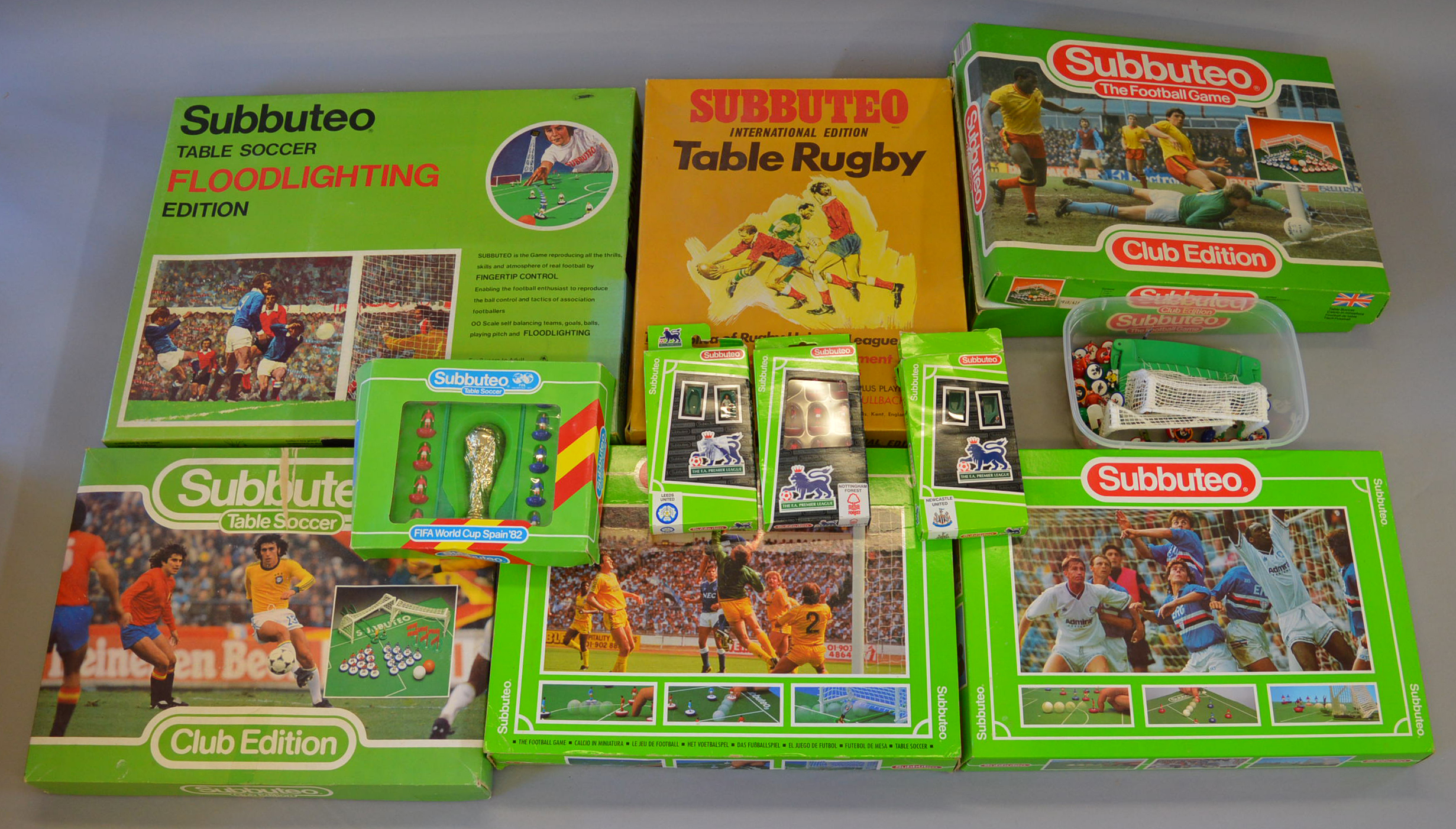 Six boxed Subbuteo sets including S130 Floodlighting Edition and Table ...