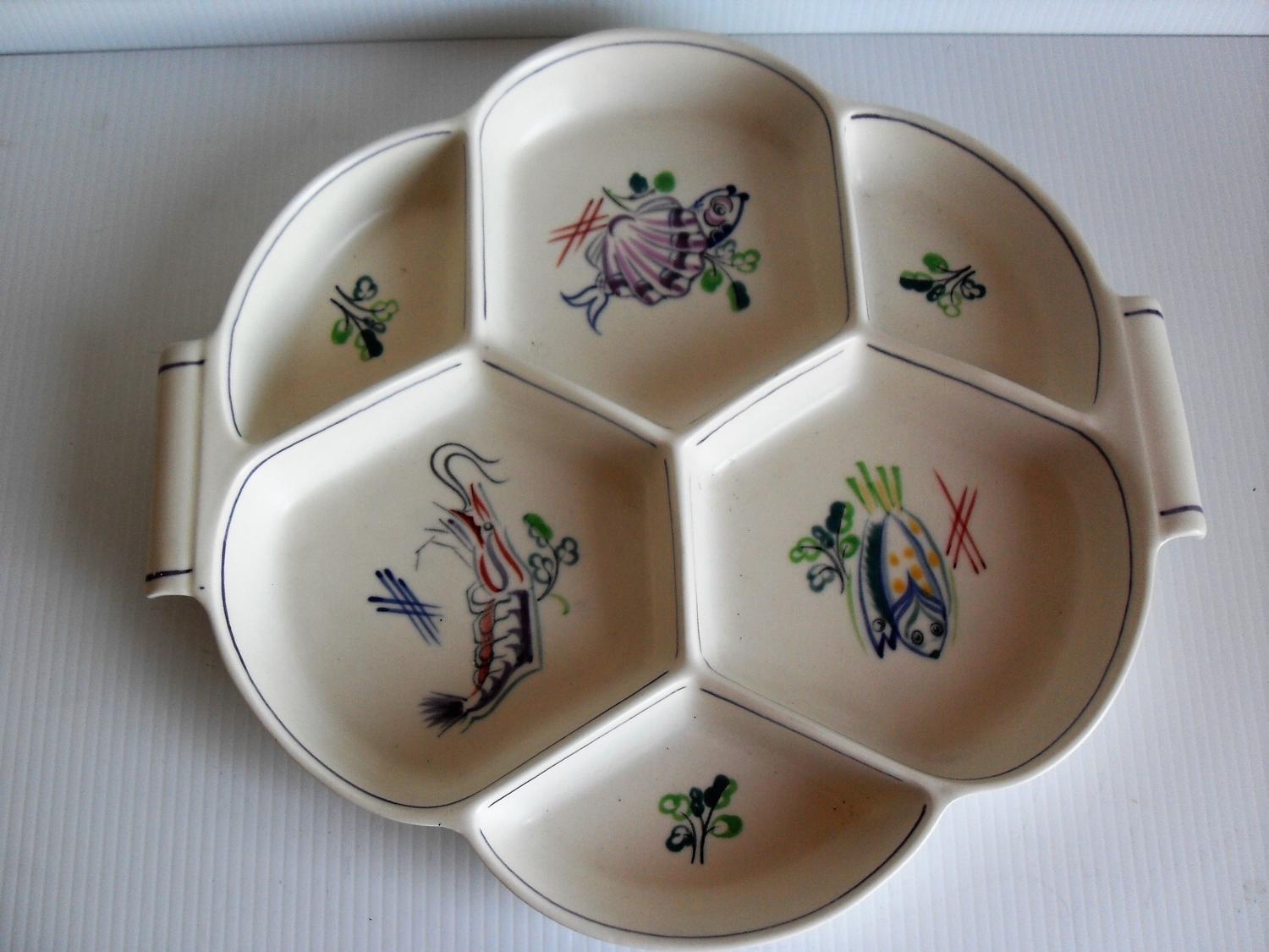Two vintage Poole Pottery hor d'oeuvres dishes with fish and floral ...