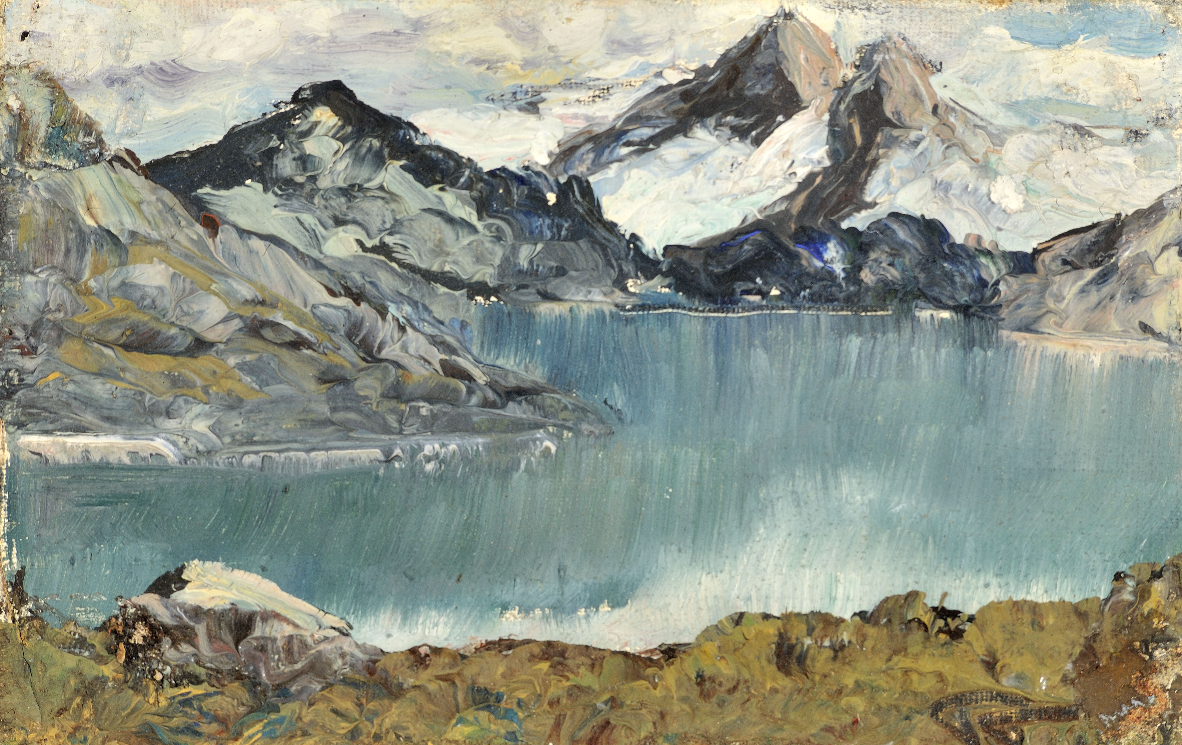 Paolo Punzo (Bergamo 1906-1979) Lago di St Moritz Olio su tavoletta, cm ...