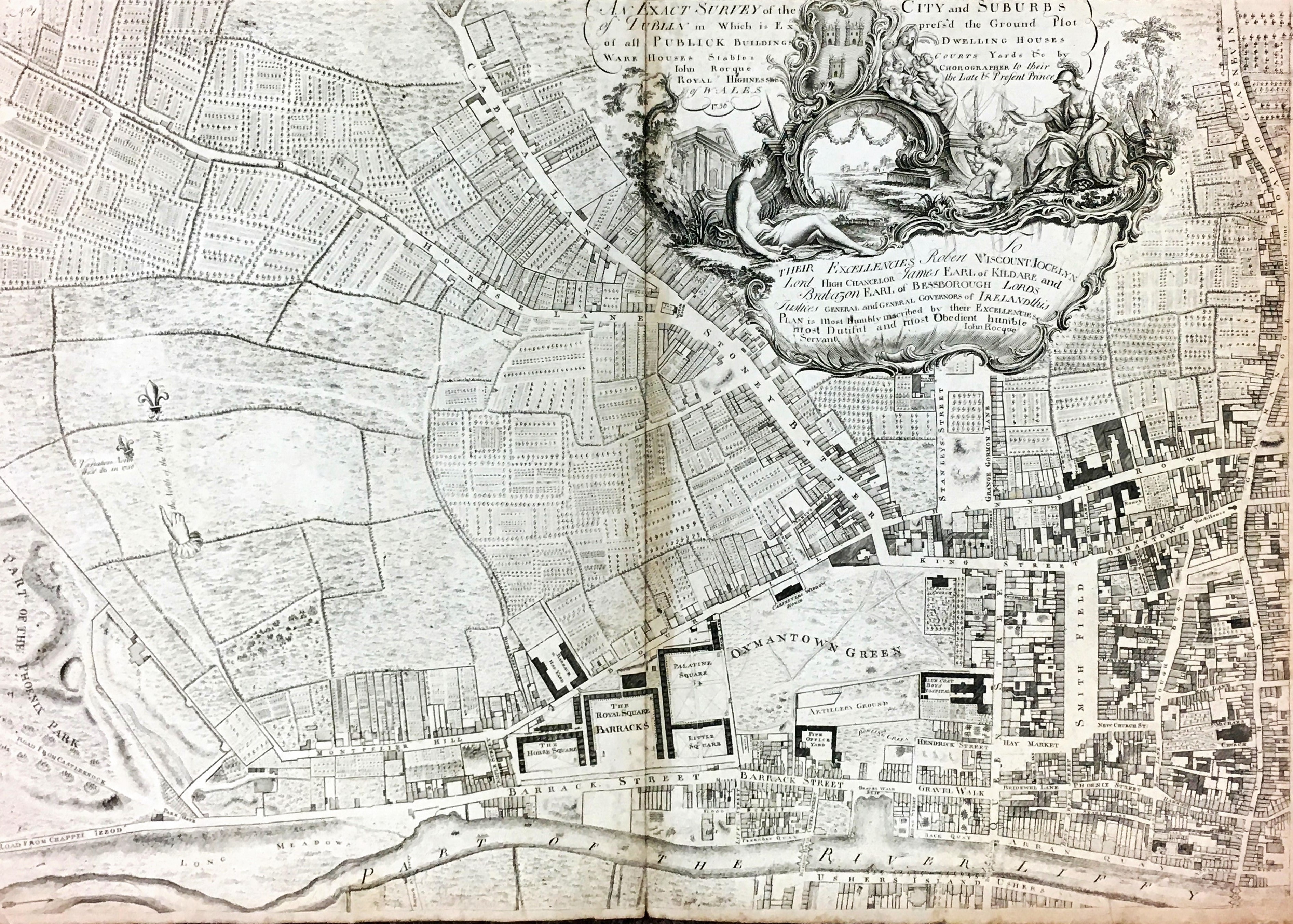 Rare Dublin MapRocque (John) An Exact Survey of the City and Suburbs of ...