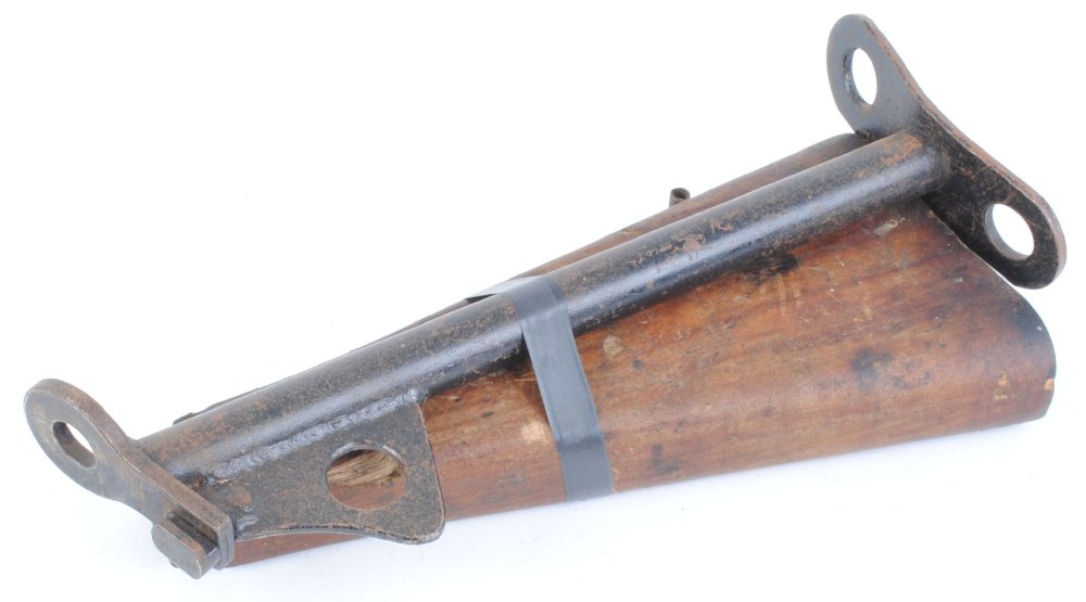 Two Sten gun stocks, Mk 2. steel T and Mk 5 wood, no metalwork