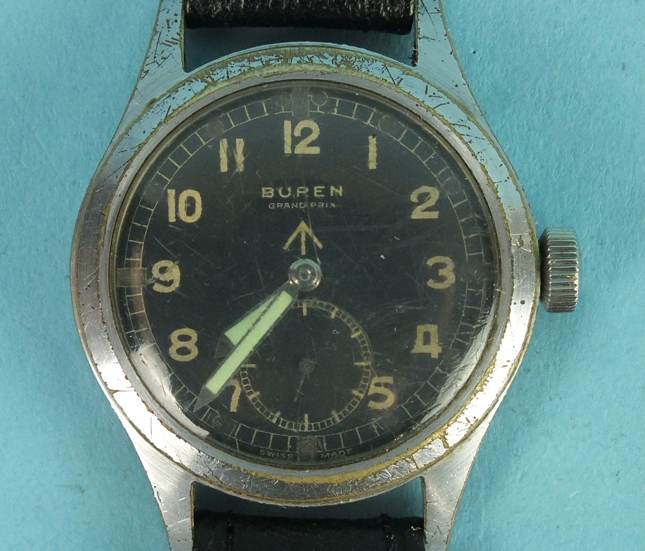 Buren, a gent's Buren Grand Prix military issue steel-cased manual-wind ...