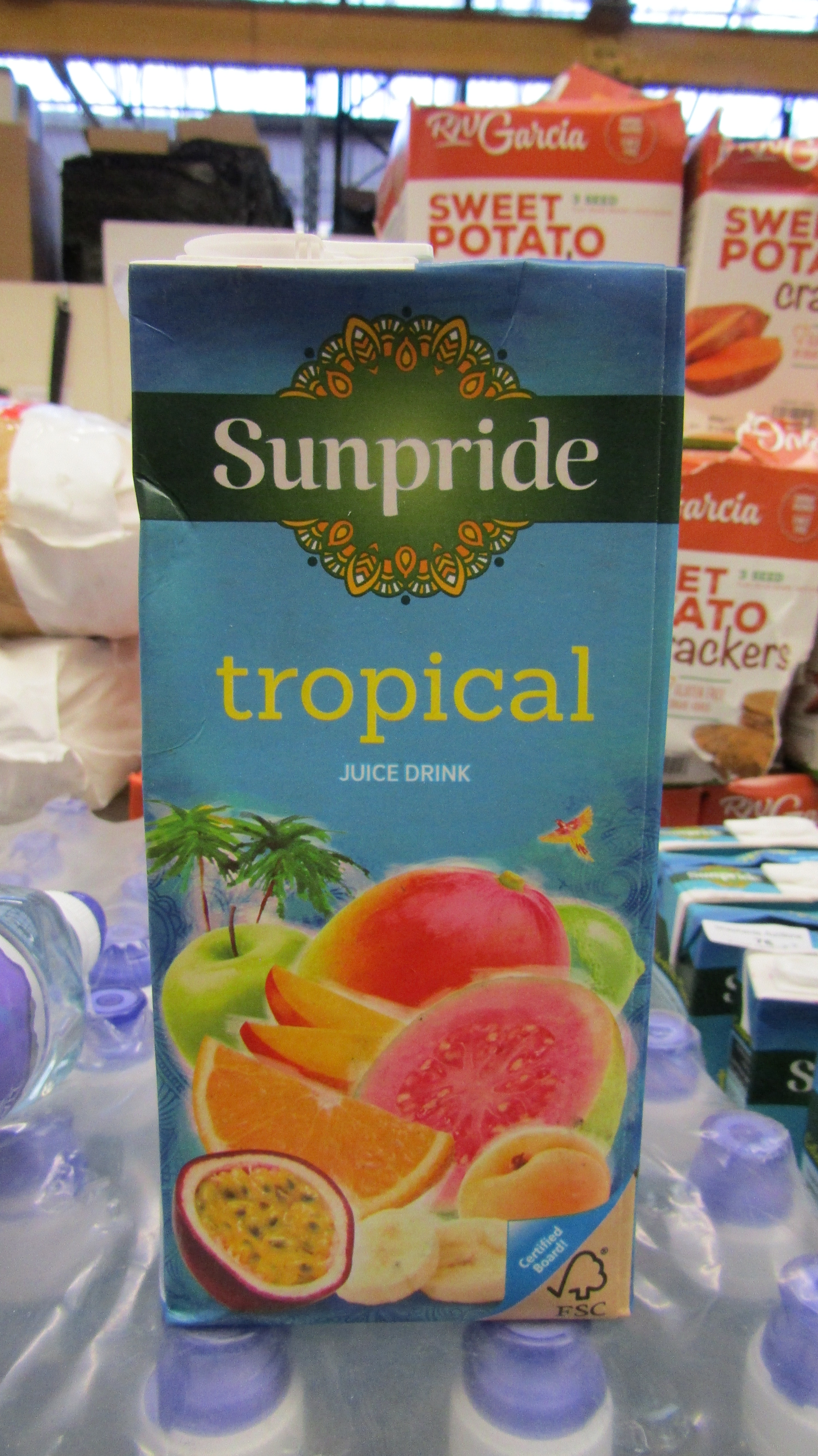 3x 1L cartons of Sunpride Tropical juice drink. BB: 04/2018. Some cart