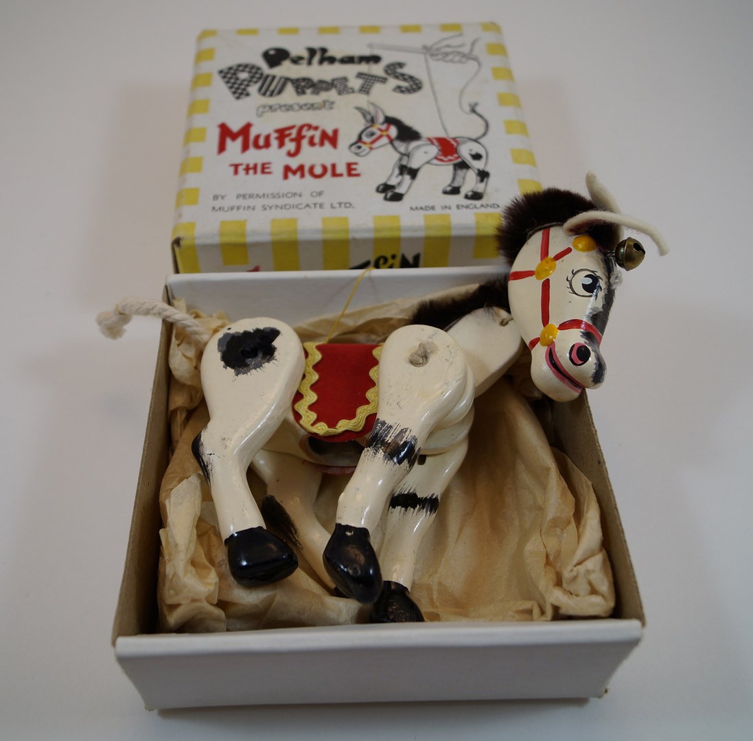 A Pelham puppet of Muffin The Mule, in original box