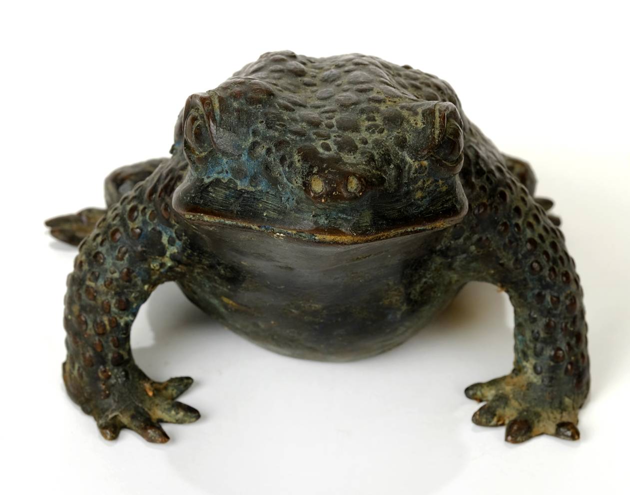 *Bronze. A Chinese bronze toad, well detailed with scaly skin, 19cm ...
