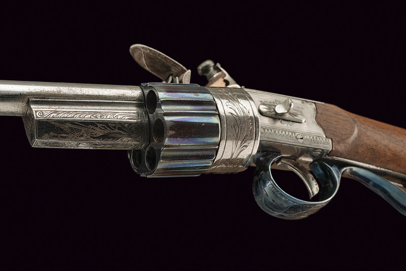 A fine model of a revolving flintlock gun dating: 19th Century ...
