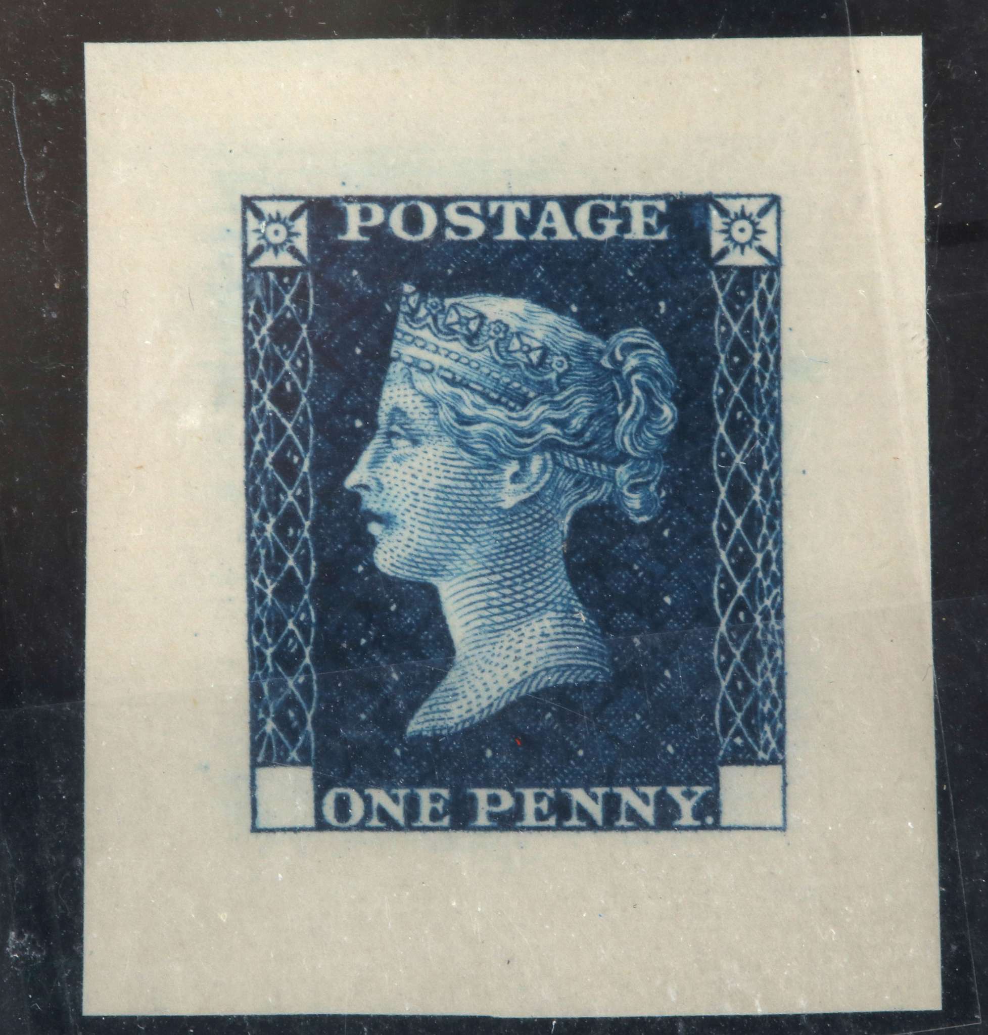 A Victorian die proof stamp trial for one Penny Blue on unwatermarked ...