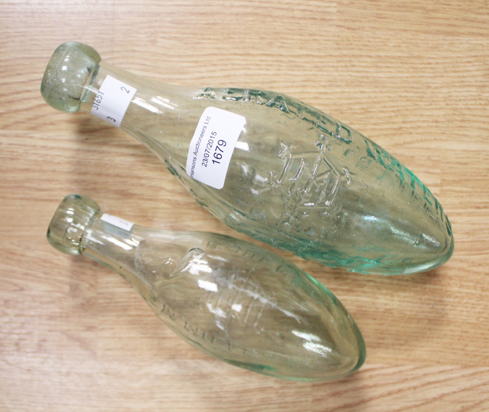 Two 19th Century green glass torpedo bottles, both for R M Mills and Co ...
