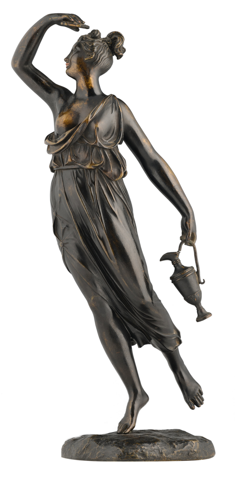 Unsigned, a hetaira, patinated and polychrome decorated bronze; added ...