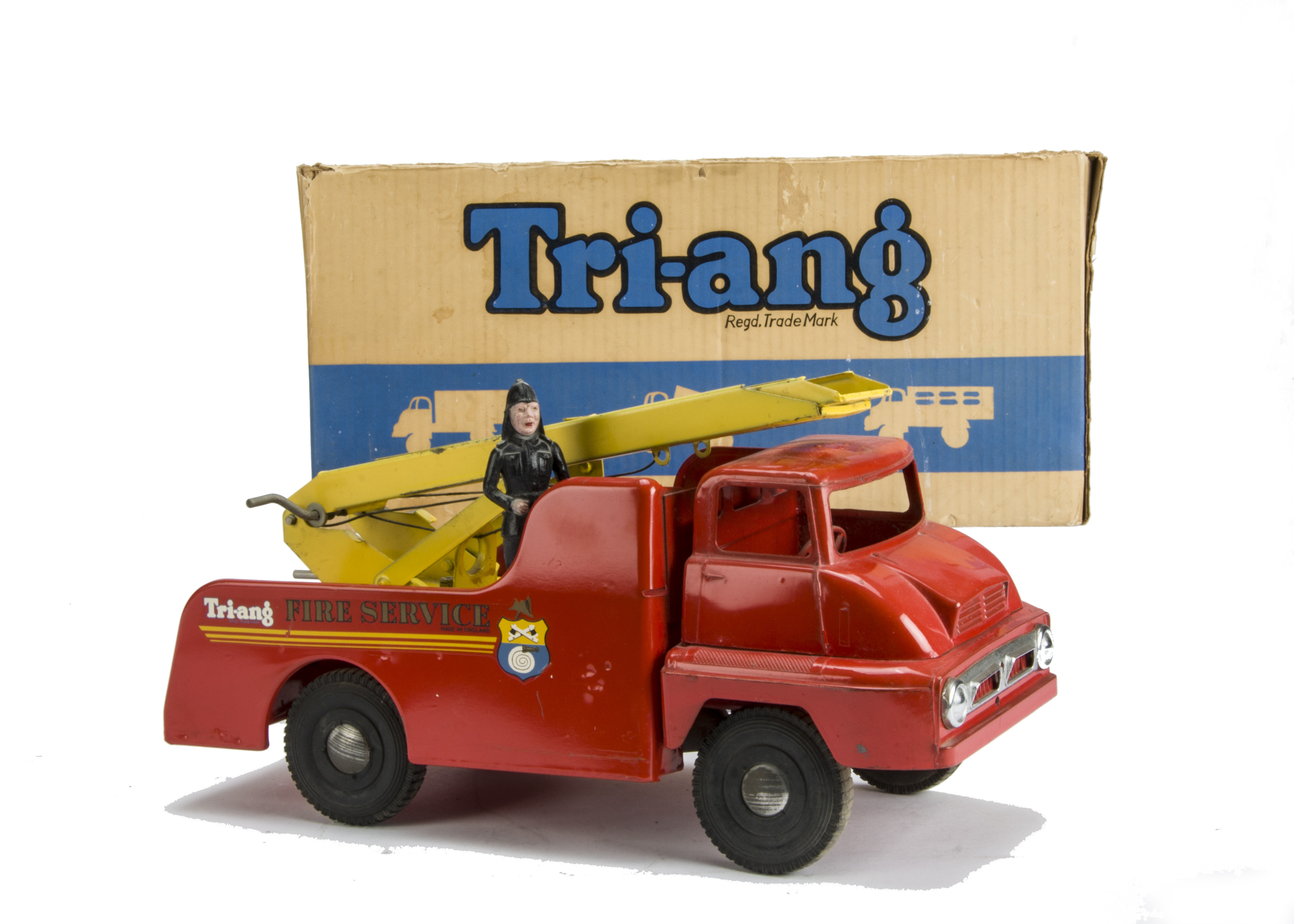 A Tri-ang pressed steel Thames Trader Fire Engine, painted red and ...