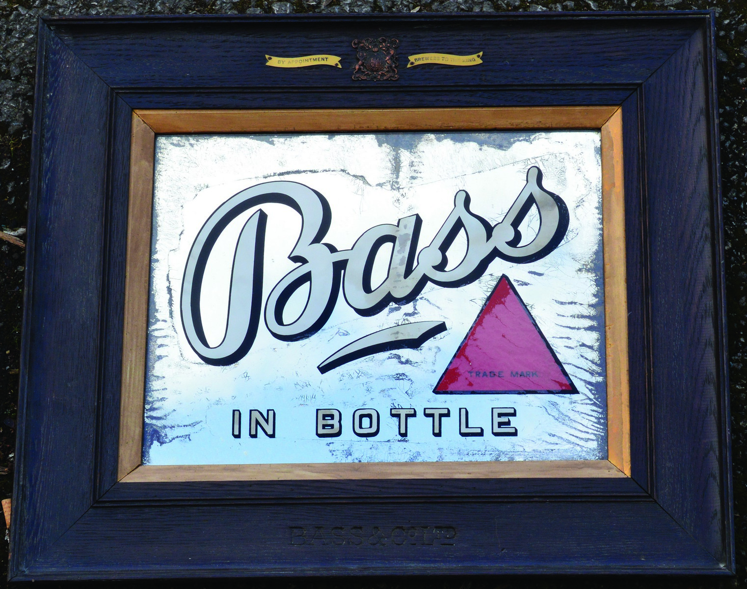 BASS PUB MIRROR. 25 by 21ins, wooden framed (original) mirror ‘BASS IN ...