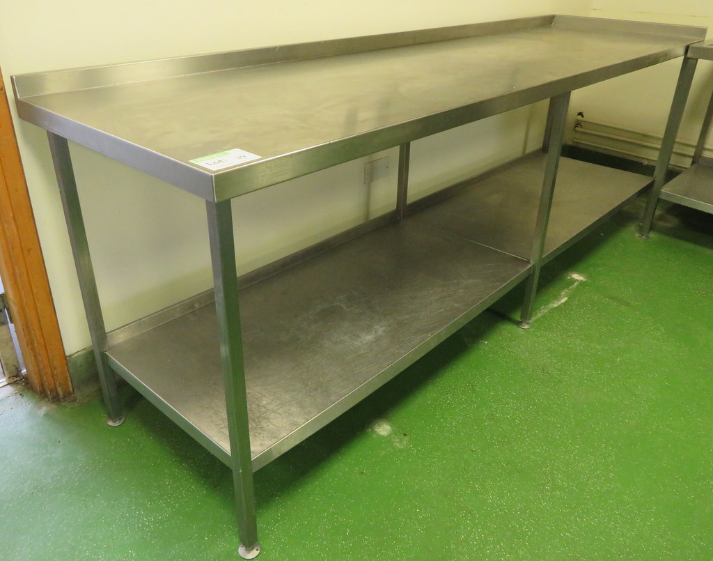 LARGE STAINLESS STEEL CORNER PREP TABLE WITH SPLASHBACK AND UNDERTIER ...