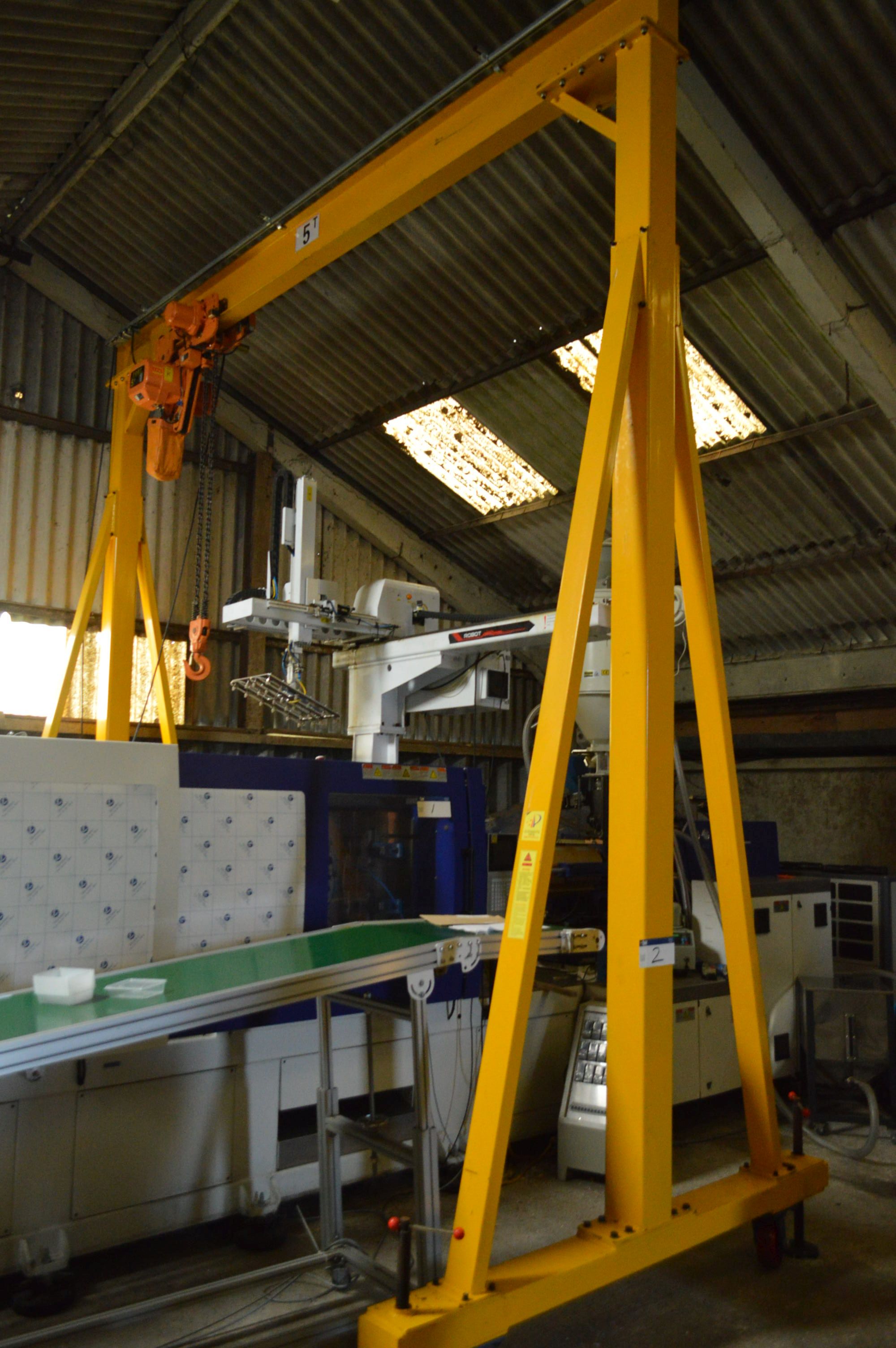 5 tonne SWL MOBILE A-FRAME LIFTING GANTRY, 5m to underside of gantry, 4 ...