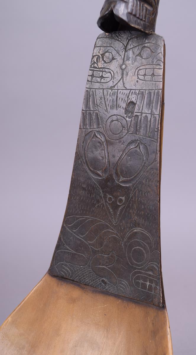 A Haida potlatch ladle North West Coast of America horn and copper, the ...