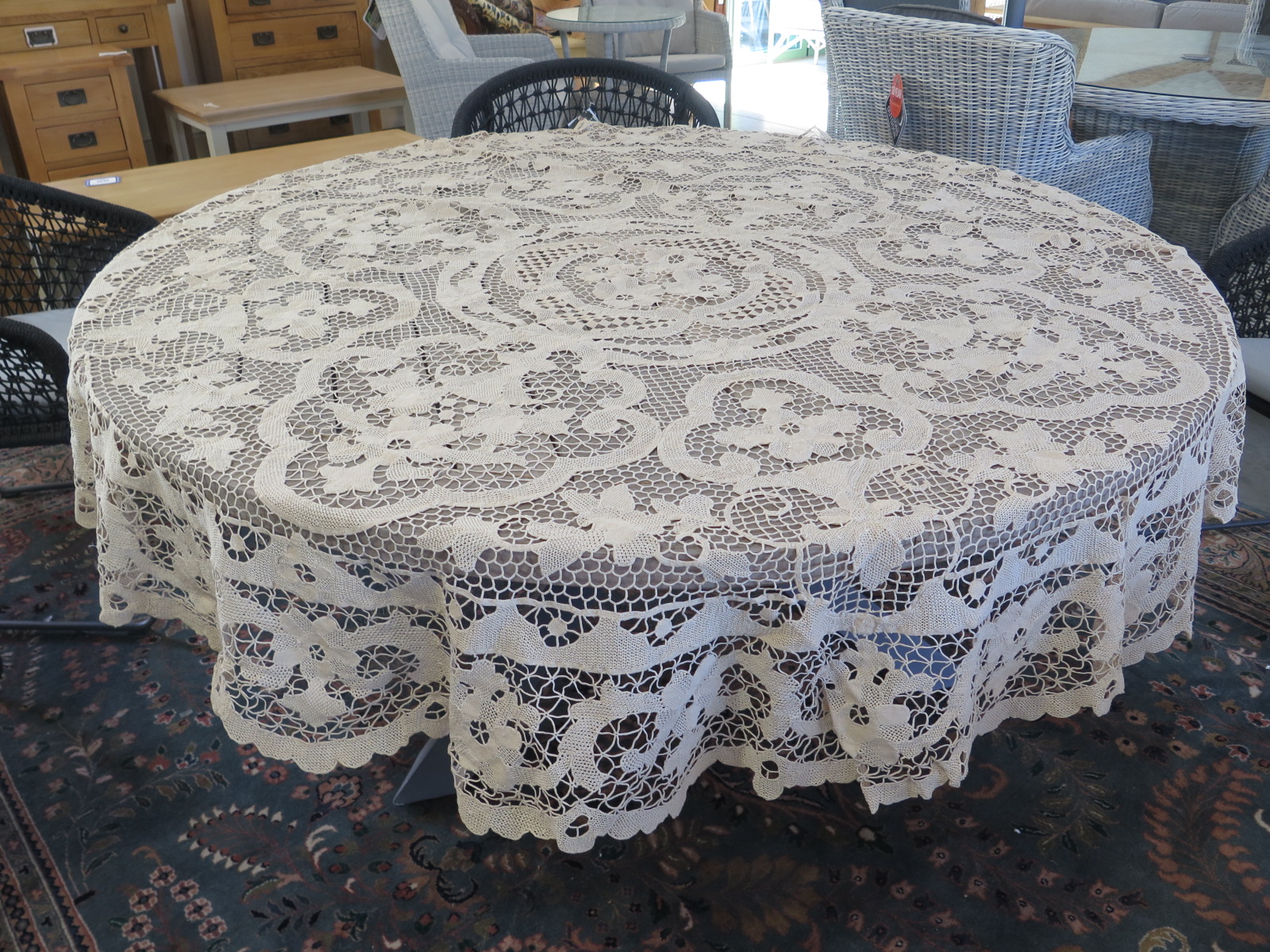 An Italian handmade tablecloth of knitted and crocheted lace - never ...