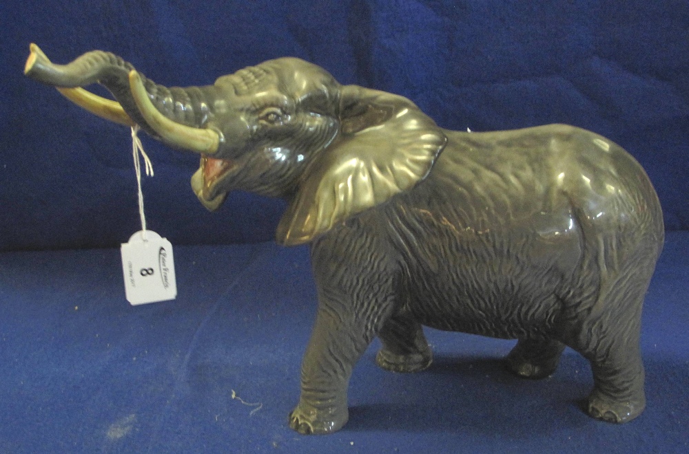 Beswick Pottery standing, trumpeting bull African elephant. Printed ...