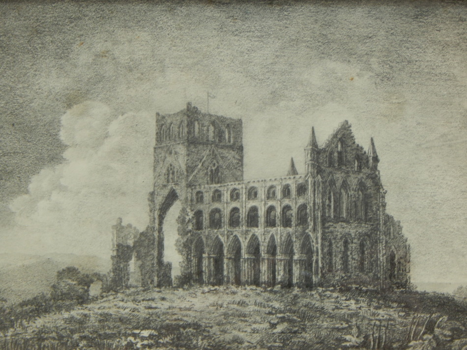 19thC British School. Whitby Abbey, pencil drawing, 17cm x 24.5cm
