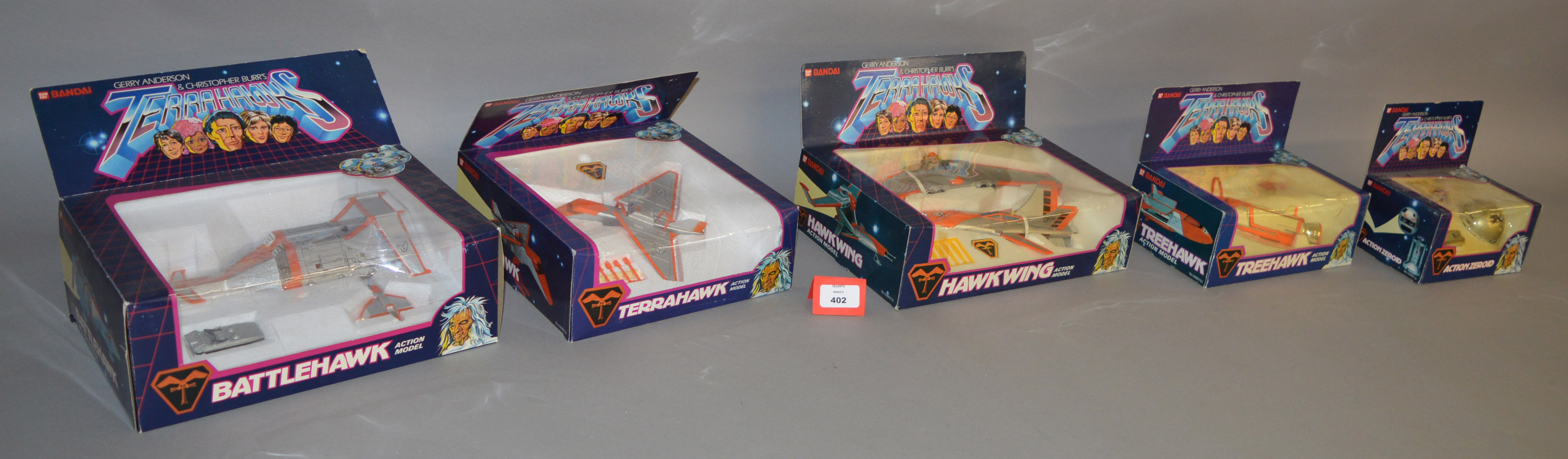 Five Bandai Terrahawks vehicles: Treehawk; Terrahawk; Action Zeroid ...