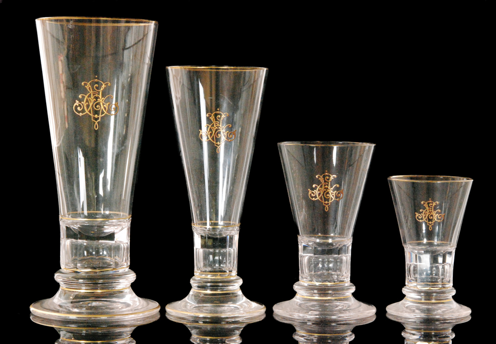 A late 19th Century J & L Lobmeyr crystal glass suite comprising of ...