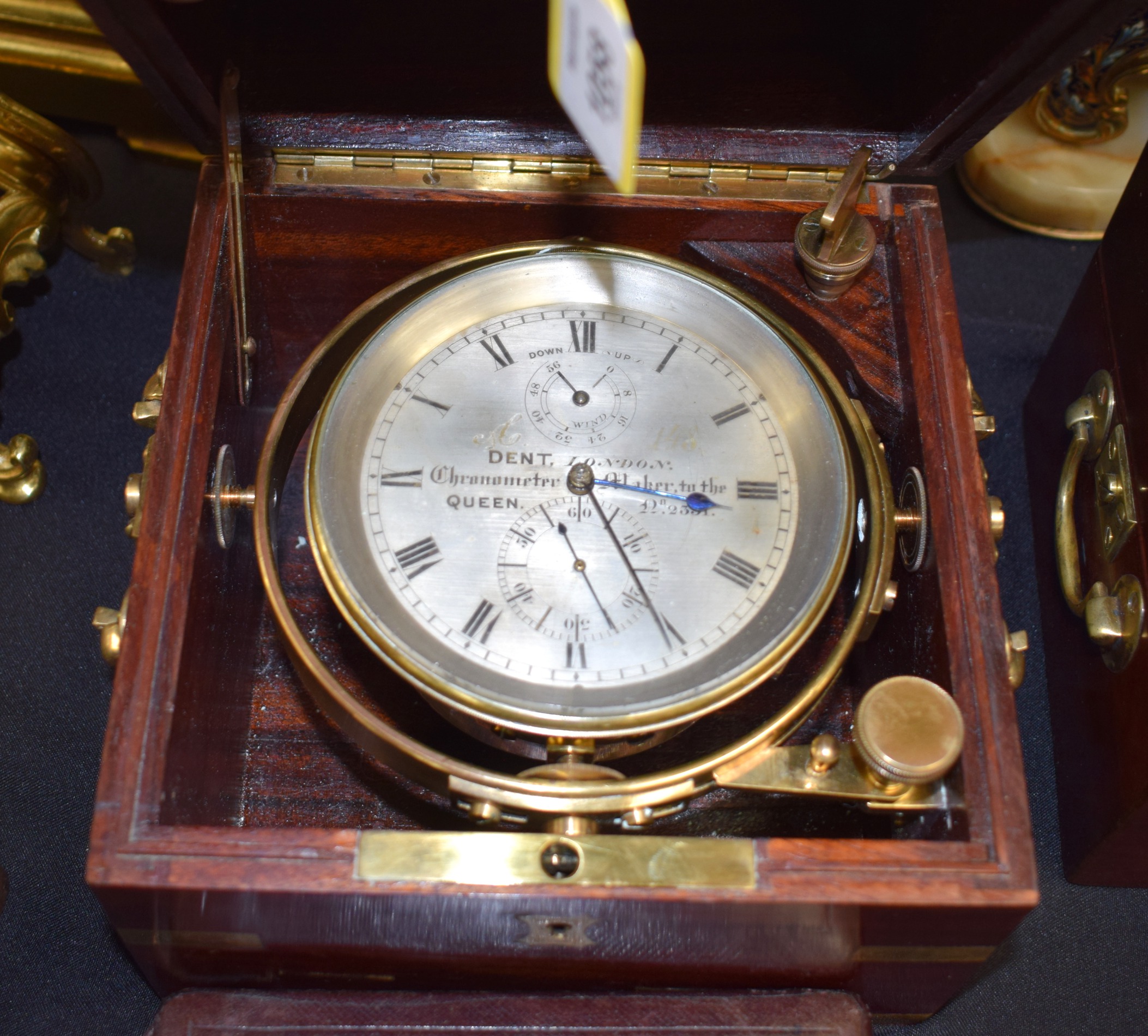 A GOOD MARINE CHRONOMETER BY DENT OF LONDON with silvered dial, No ...