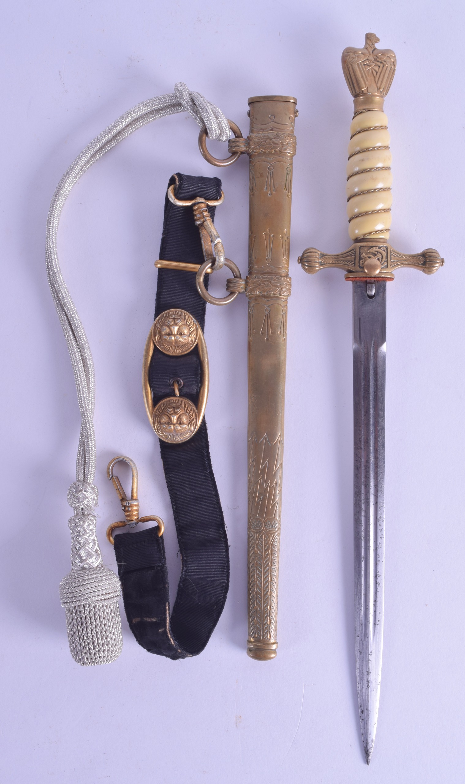 A WWII NAZI NAVY DAGGER with strap. 40 cm long.