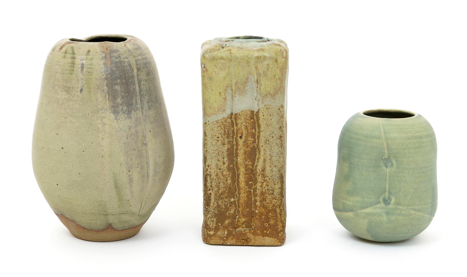 Ian Auld (1926-2000) a slab built stoneware vase, square section, with ...