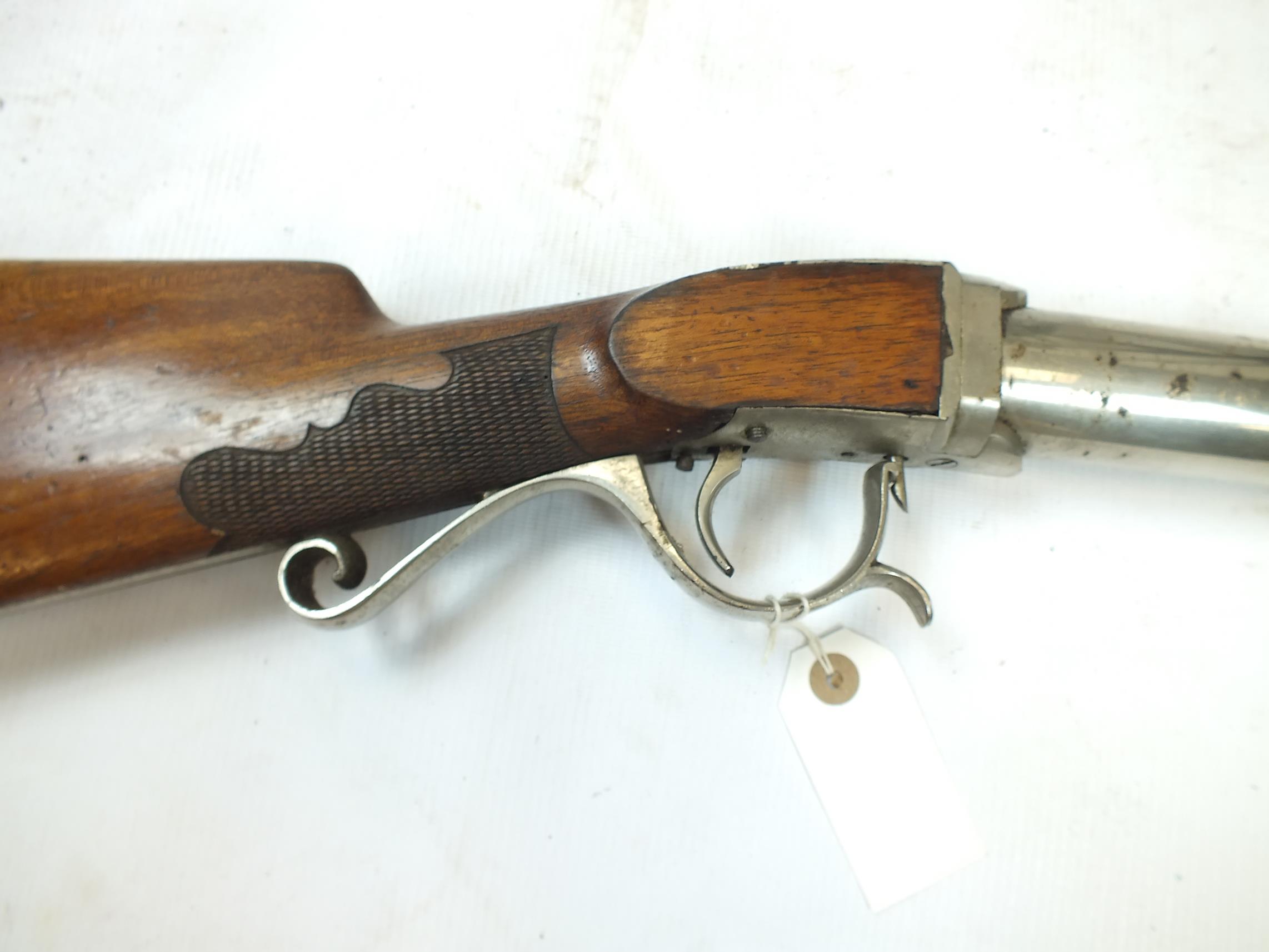 AN ORIGINAL TYPE .25 CALIBRE ANTIQUE AIR RIFLE, 20inch sighted ...