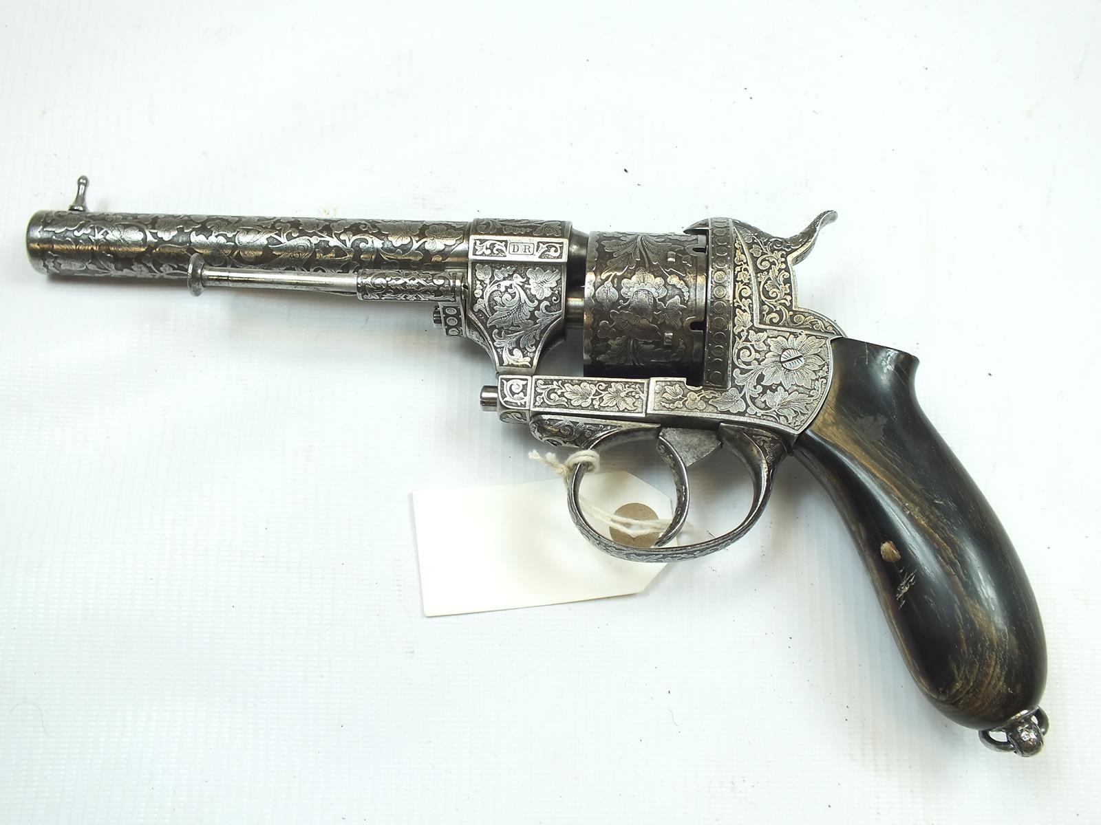 A 19TH CENTURY 54-BORE EXHIBITION QUALITY FRENCH PINFIRE REVOLVER, 6 ...