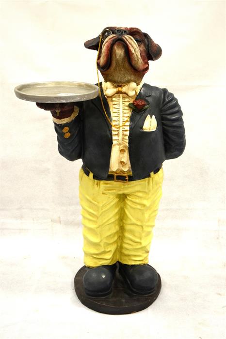 A Bull Dog butler dumb waiter statue with tray. A resin figure that ...