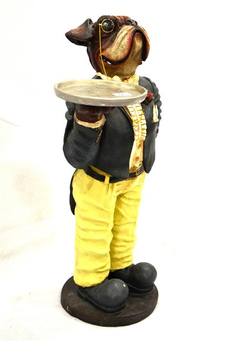 A Bull Dog butler dumb waiter statue with tray. A resin figure that ...