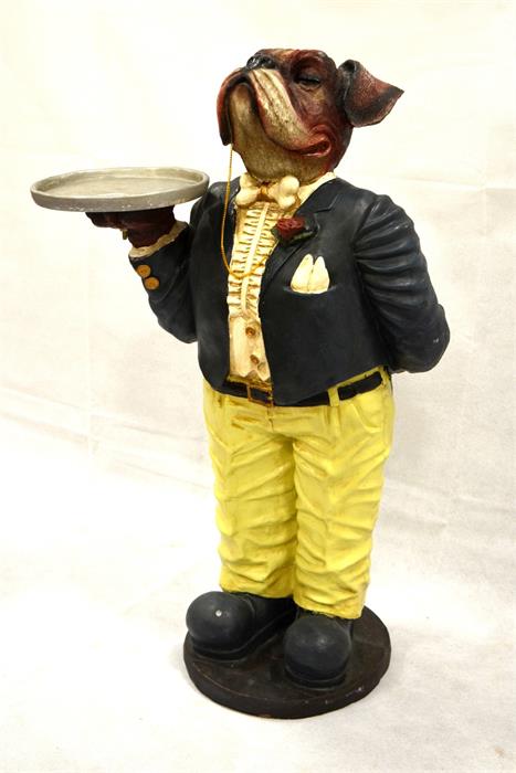 A Bull Dog butler dumb waiter statue with tray. A resin figure that ...