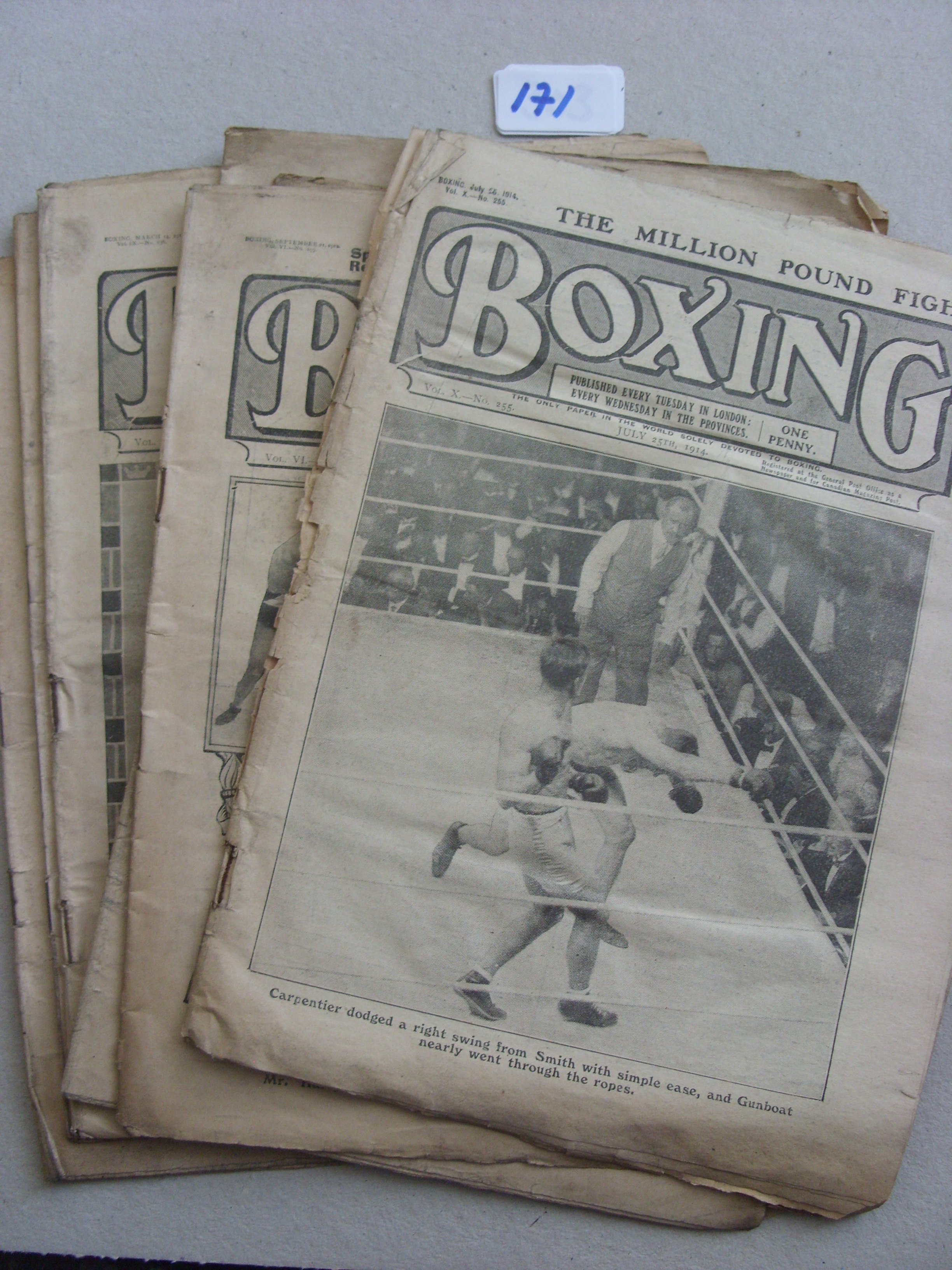 Boxing, a collection of 57 of the weekly newspaper from 1912 to 1914, a ...