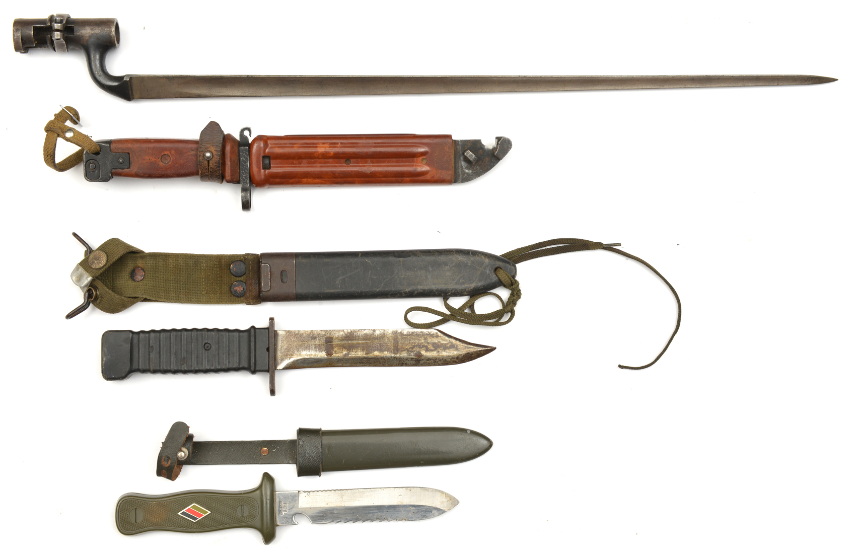 A P1876 type socket bayonet, with 21½” blade, muzzle ring cut open; and ...