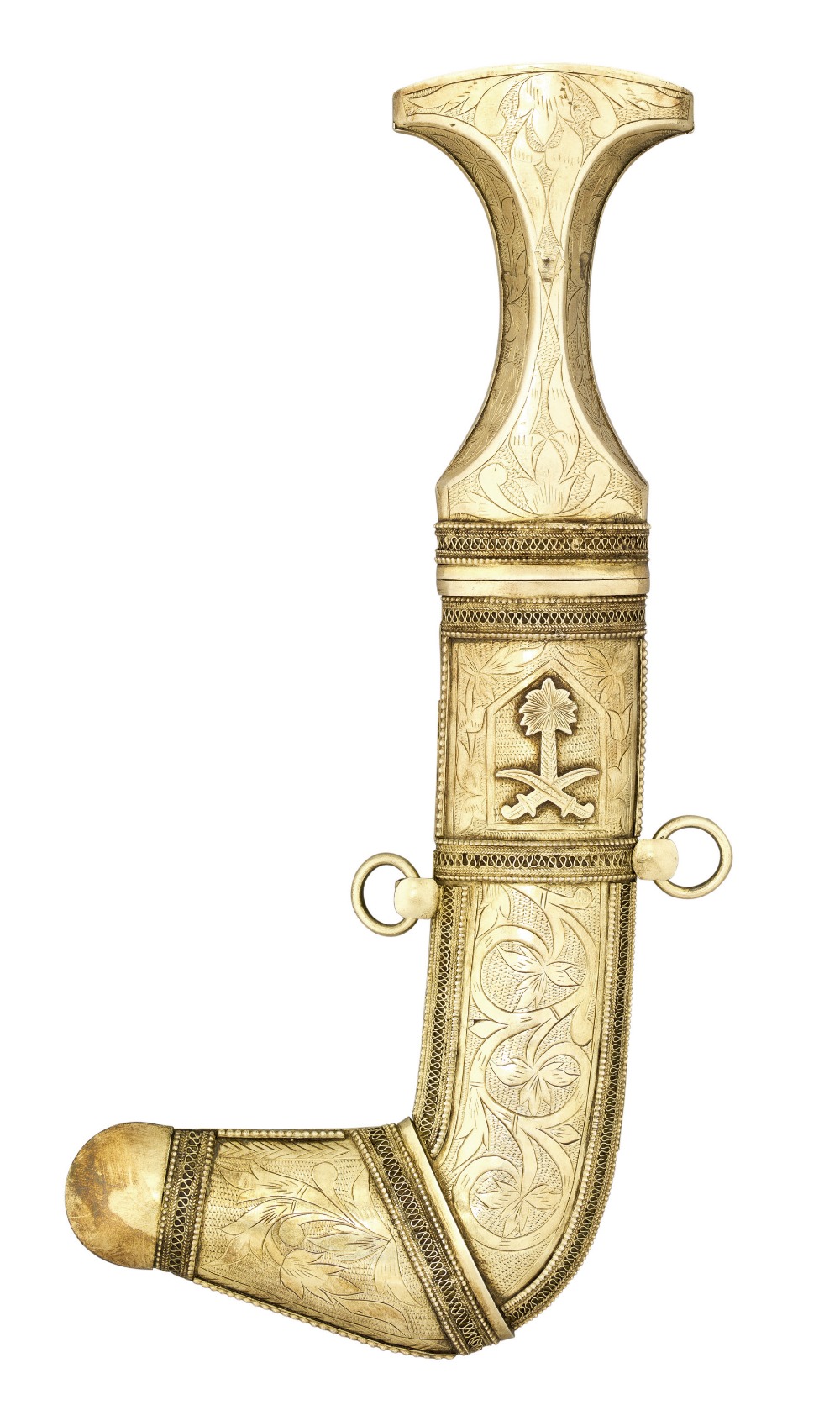 A SILVER GILT-MOUNTED ARAB DAGGER (JAMBIYA), 20TH CENTURY with curved ...