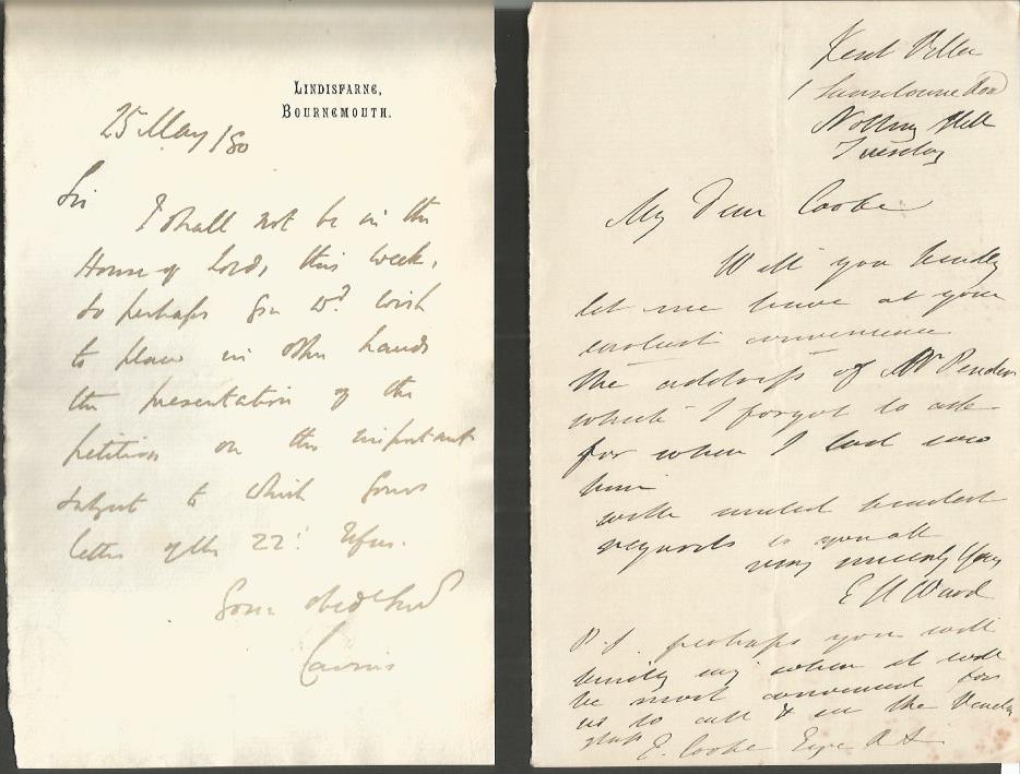 1800s collection of 20 hand written letters. Includes Viscount Phillip ...