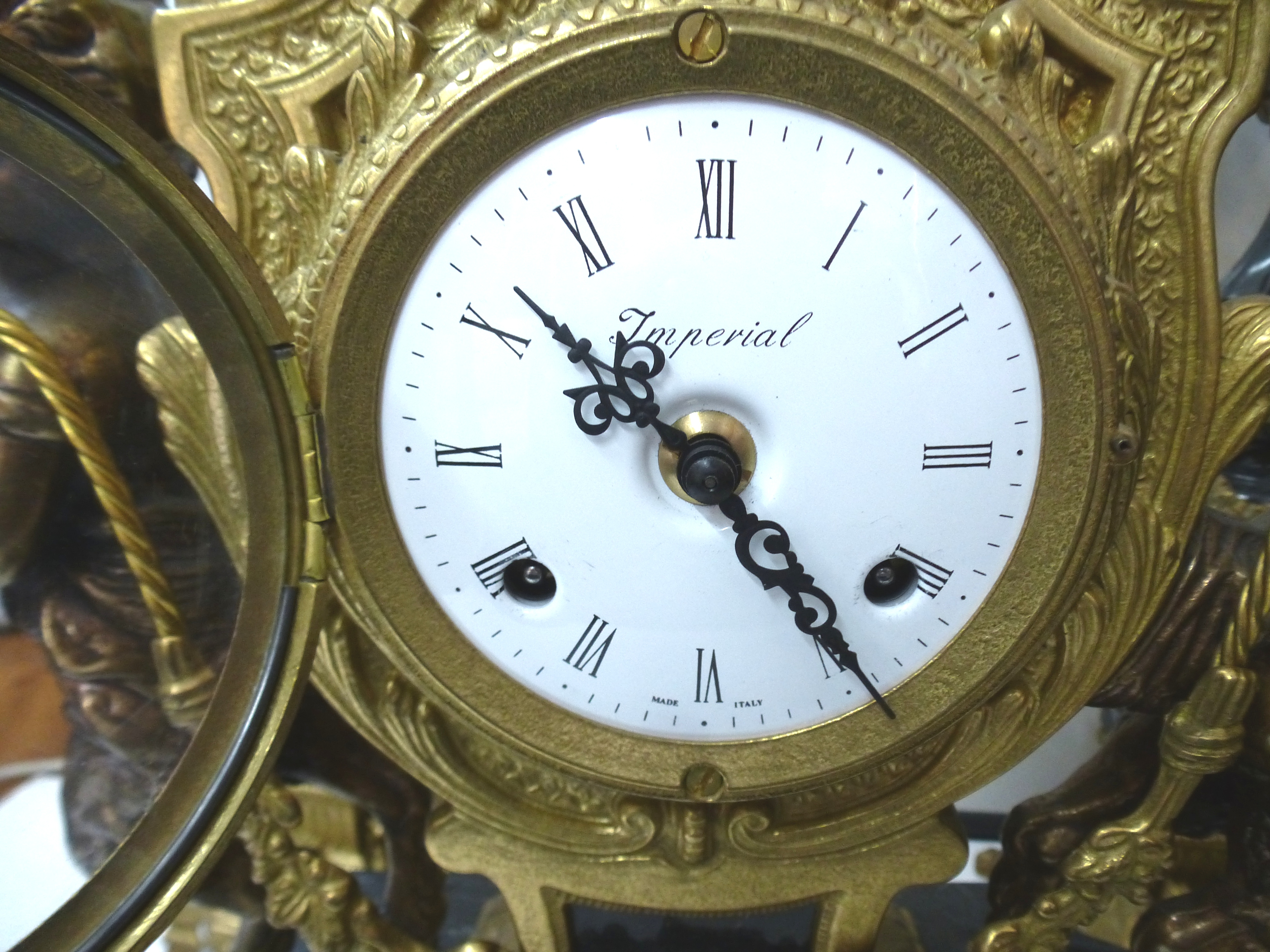 IMPERIAL 3 PIECE BRASS AND MARBLE CLOCK SET MADE IN ITALY CLOCK H: 24 ...