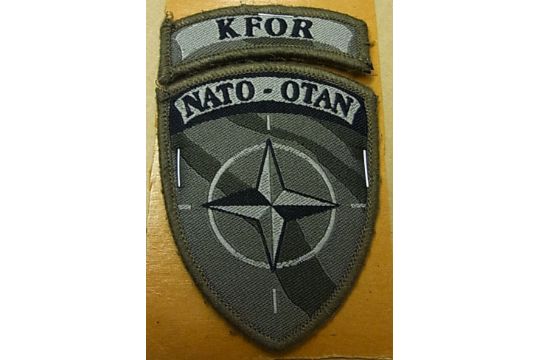 KFOR NATO-OTAN cloth arm patches, two piece construction.