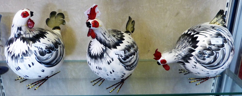 Three Gallo ceramic "Rocking Rooster" figures