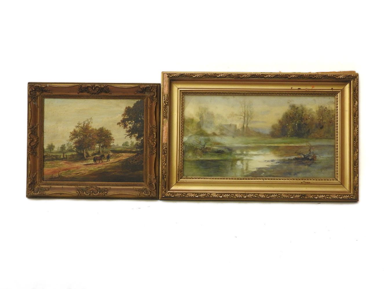 A 19th century oil painting country scene, signed Davis, together with ...