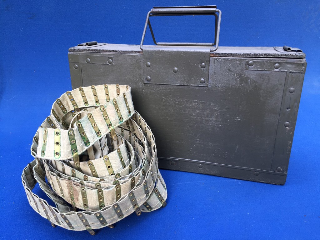 WW2 British Vickers Machine Gun ammo box and bullet belt. For Maxim gun