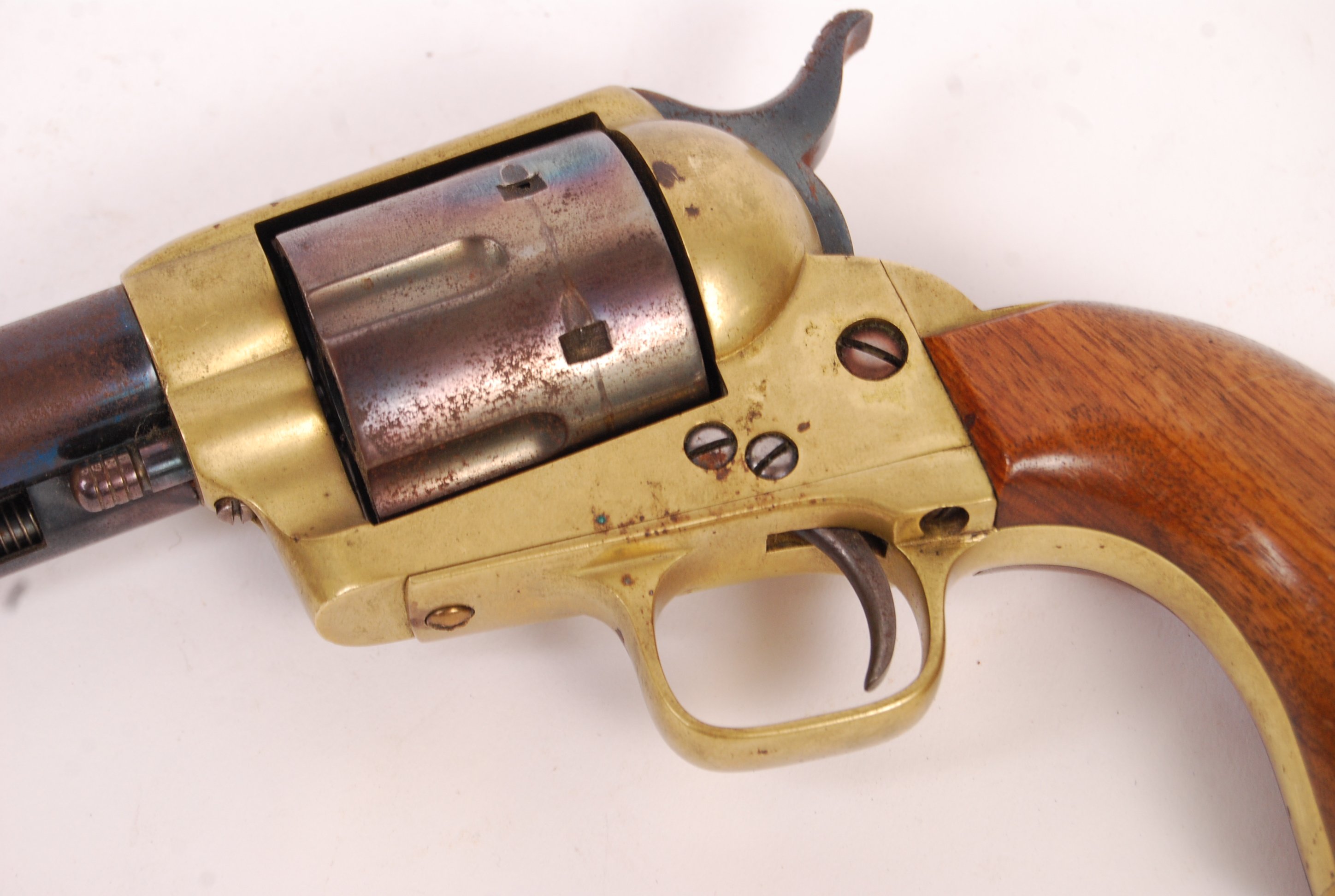 A 20th century replica reenactment long barrel revolver with mahogany ...
