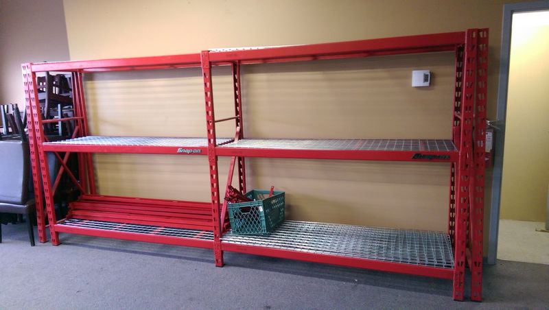 Lot of Red Snap On Shelving like new condition. Each shelf has 2500 lb ...