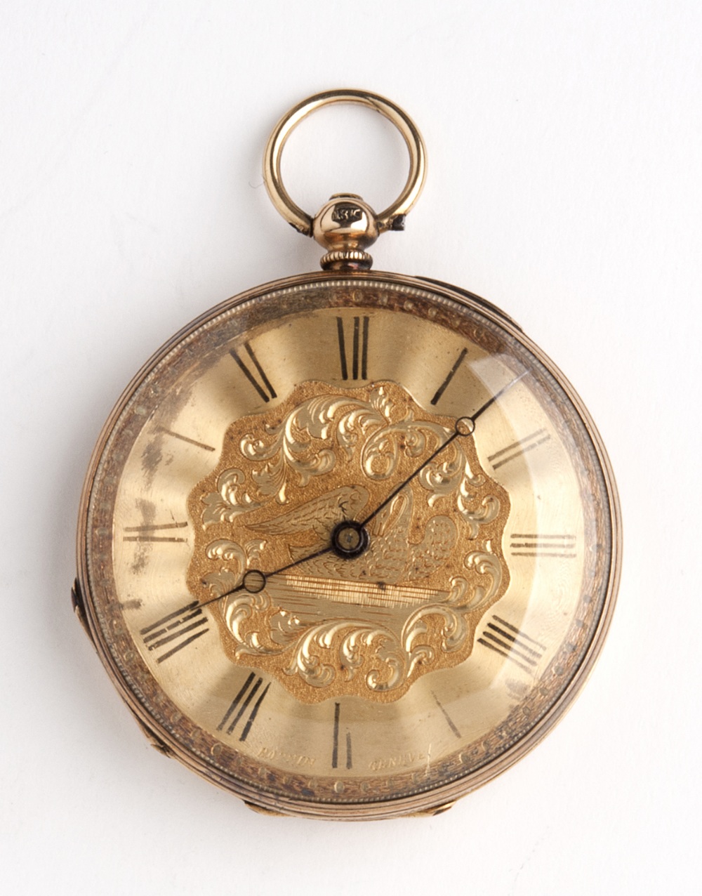 Solid 18K gold pocket watch, RAFFIN GENEVE guillochè decorated case ...