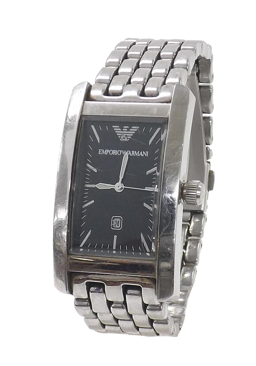 Emporio Armani rectangular stainless steel gentleman's bracelet watch ...